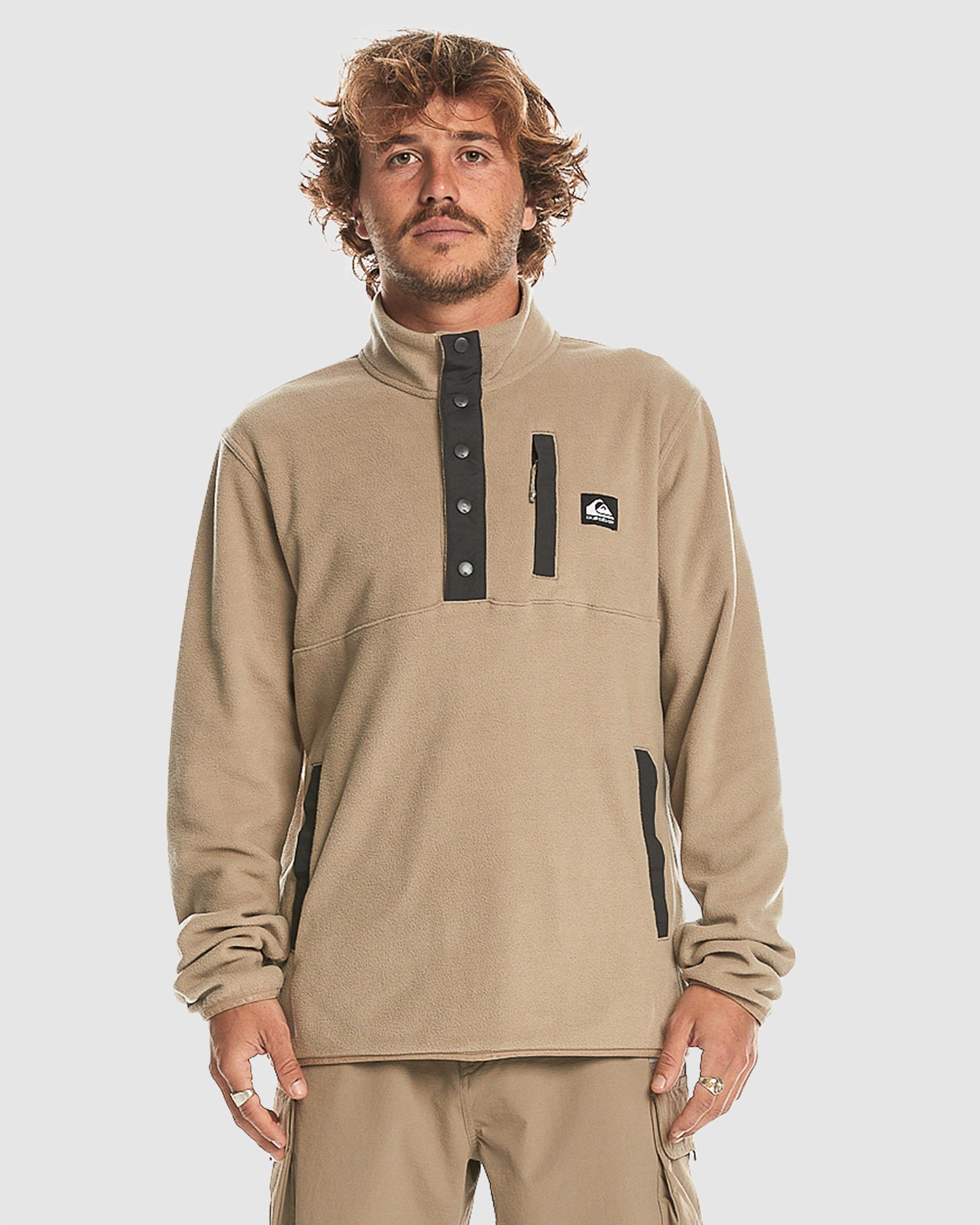 Mens No Destination Mock Neck Fleece - TIMBER WOLF | Quiksilver