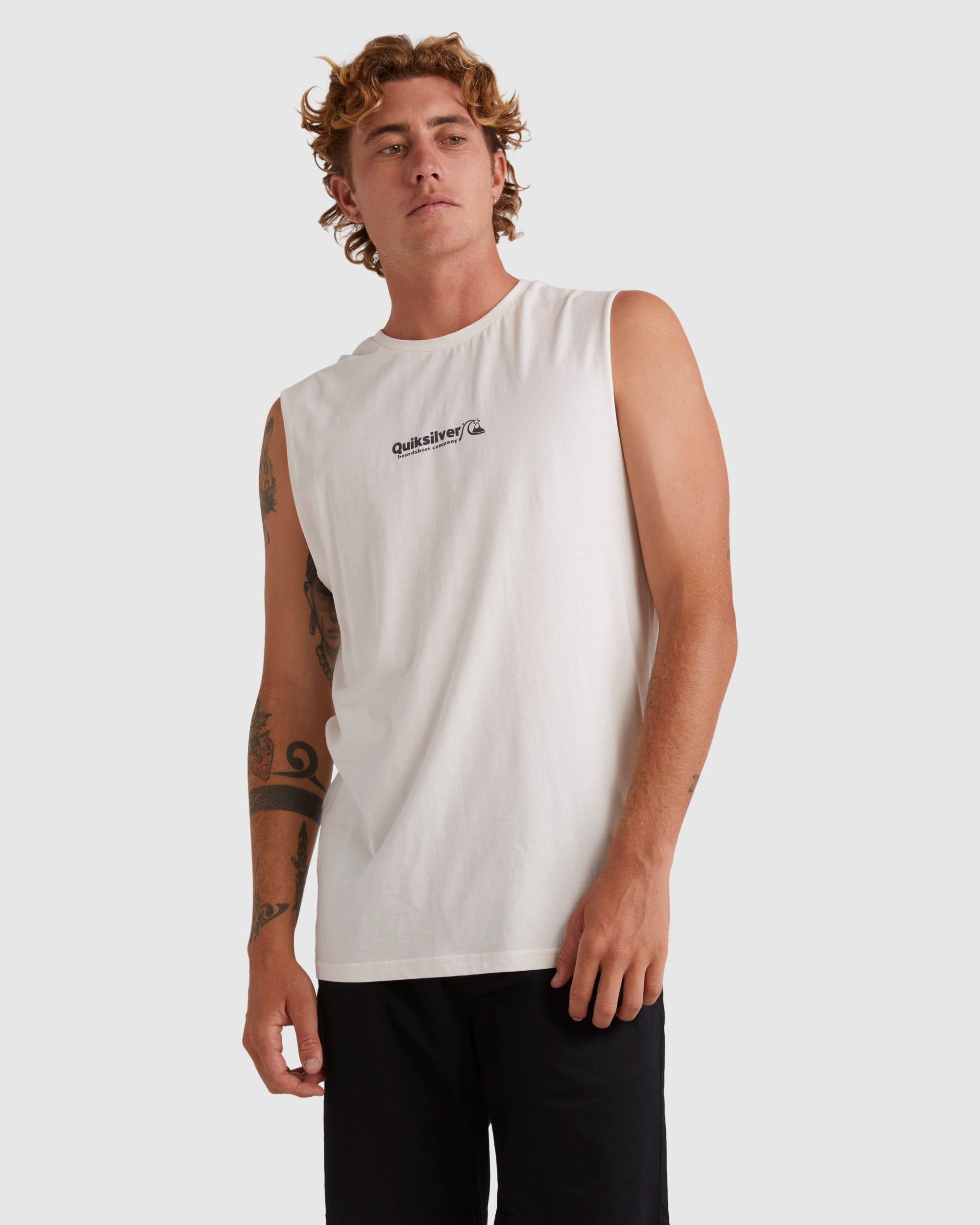 Mens Triple Up Sleeveless Muscle T-Shirt - GARDENIA | Quiksilver